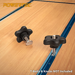 POWERTEC 71119 36 Inch Double-Cut Profile Universal T-Track with Predrilled Mounting Holes, 2 Pack, T Track for Woodworking Jigs and Fixtures, Drill Press Table, Router Table, Workbench