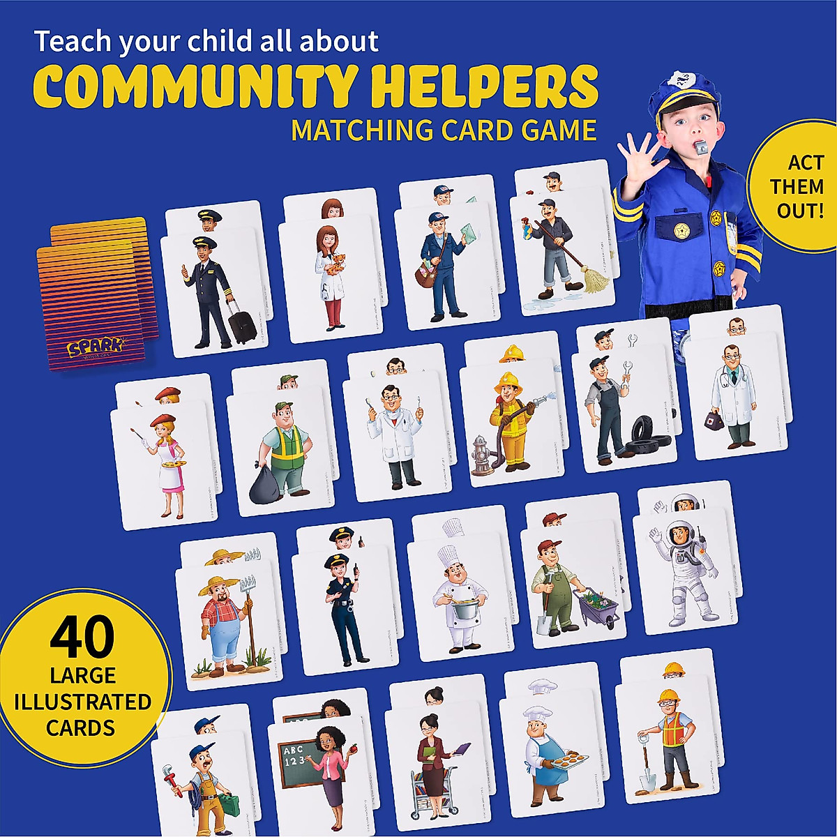 SPARK INNOVATIONS Community Helpers Memory Matching Game, Memory Game with Picture Cards, Children’s Games 4 and Up, Preschool Must Haves, Homeschool Materials