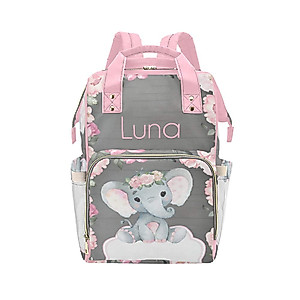 CUXWEOT Personalized Pink Rustic Elephant Diaper Bag Backpack Name Custom Mommy Baby Bags Travel Daypack for Mom Gifts