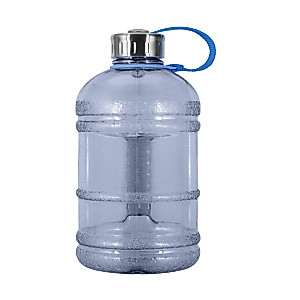 Geo Sports Bottles 1/2 Gallon (64 oz) BPA Free Reusable Leakproof Wide Mouth Sports Water Jug Bottle with Handle and 48mm Stainless Steel Cap (Natural Blue)