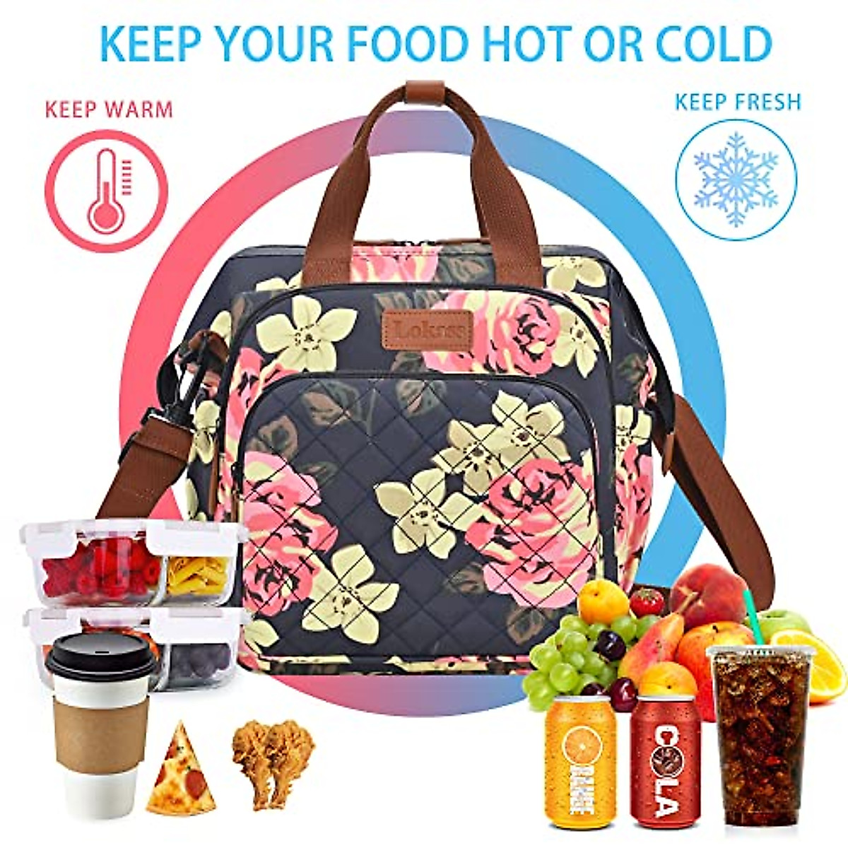 LOKASS Lunch Bag Convertible 3 in 1 Lunch Box Insulated Lunch Backpack Tote Cooler Box Large Capacity Food&Drink Container with Detachable Strap for Women office Beach (Peony)