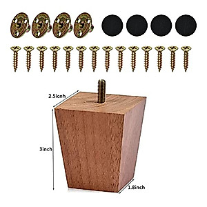 BUYGOO 3inch Wood Furniture Legs Sofa Legs Set of 4 Square Couch Legs Mid-Century Modern Replacement Legs for Armchair Recliner Coffee Table Dresser