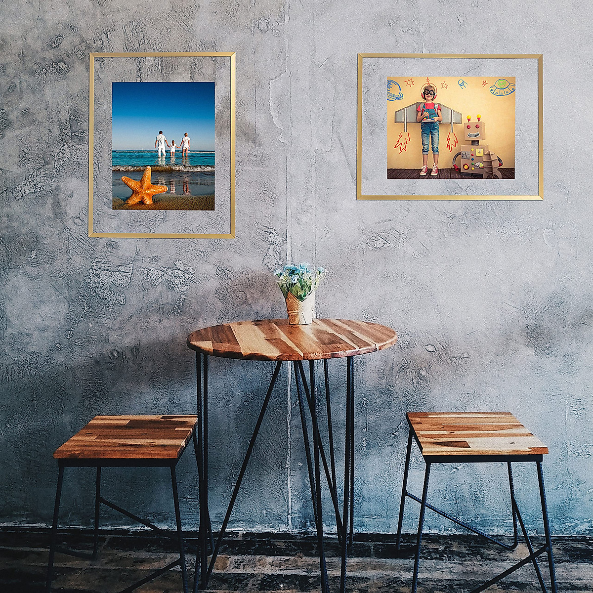 FrameWorks 11”x14” Deluxe Brass Gold Aluminum Contemporary Style Floating Picture Frame with Tempered Glass