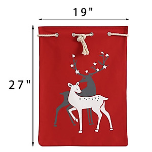 THOVSMOON Christmas Bag Santa Sack with Drawstring Reindeer Red Delivery Design Gift Bag Xmas Presents Large Size 19.5"x27.5"（Red Reindeer）