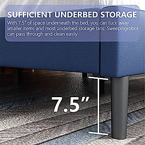 Twin Size Upholstered Platform Bed Frame with Button Tufted Stitched Headboard, Fabric Mattress Foundation with Metal Wood Slat Support, No Box Spring Needed, Noise Free Design, Easy Assembly, Blue