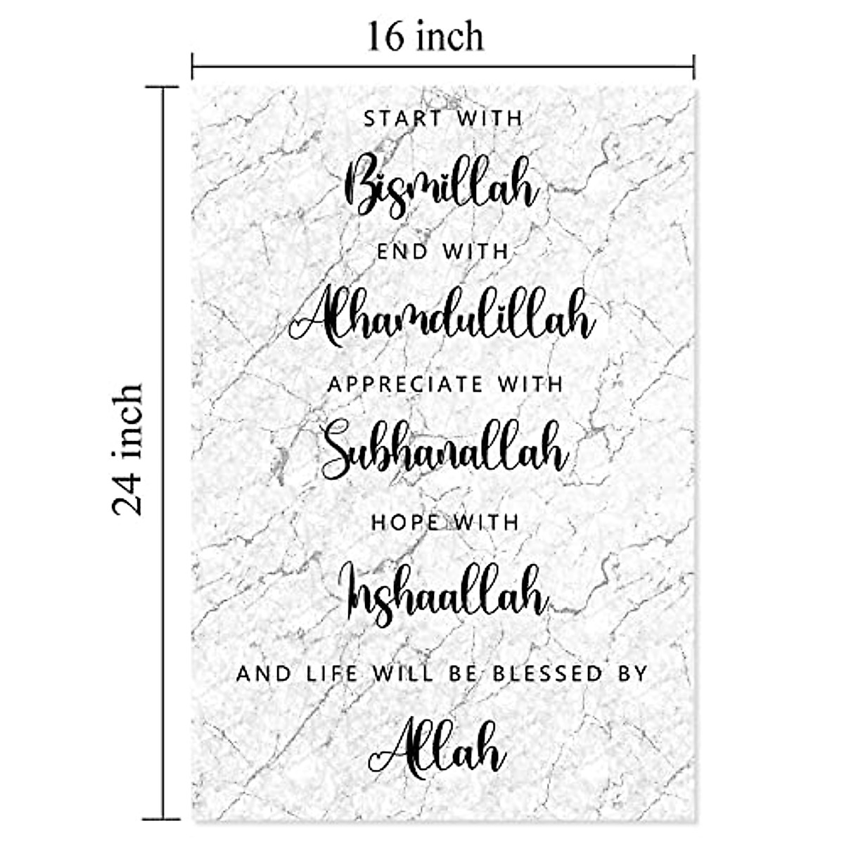 Black Marble Canvas Art Start with Bismillah End with Alhamdulillah Wall Art for Office Bedroom Decor Inshallah Wall Decor Islamic Quotes Posters Prints for Living Room Home Decor 16x24inch No Frame