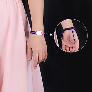 Medical Alert Bracelets for Women Personalized | Custom Medical Alert ID Bracelets Free Engraved | Tow-tone Purple&Black Polyester Rope Hand-made Braided Bracelet, Adjustable (6.5-8.5 inches)