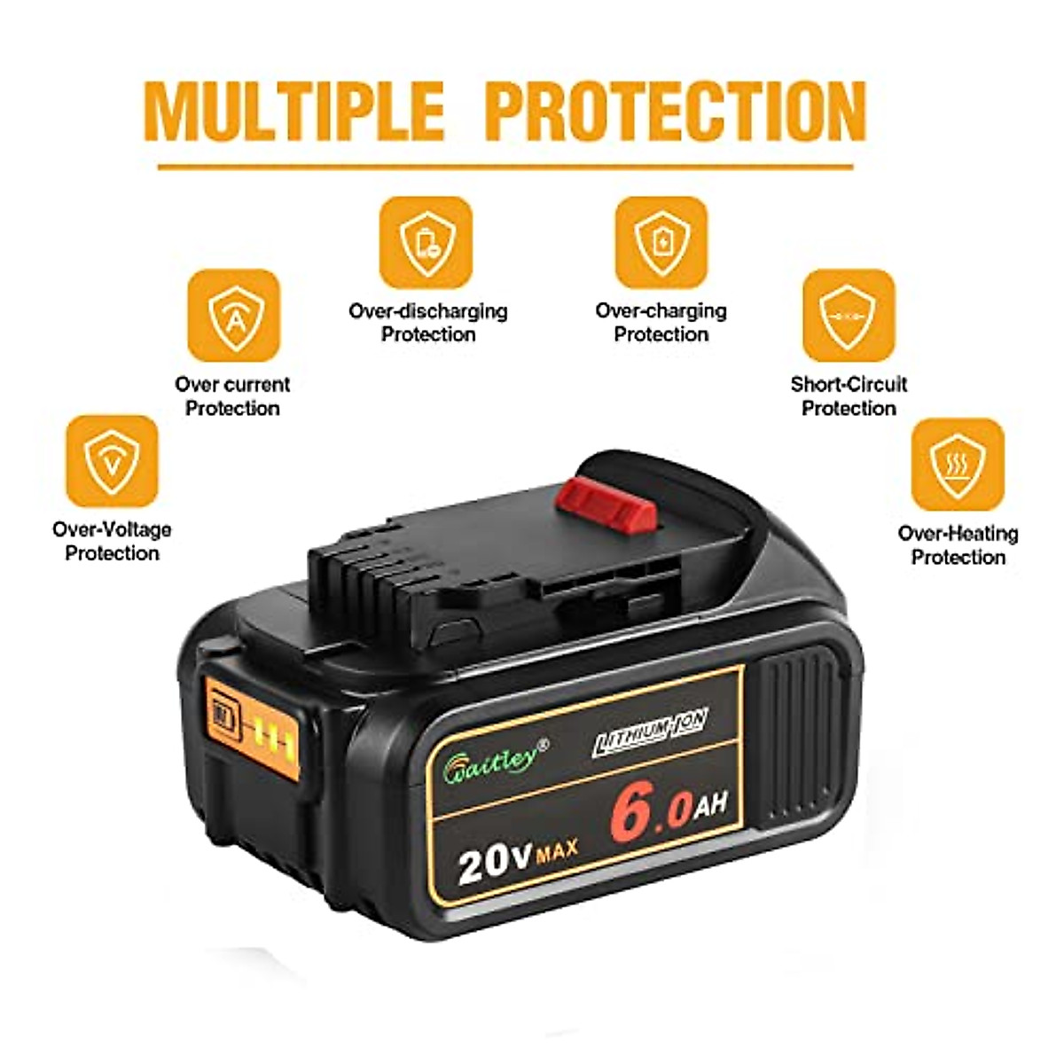 ZLWAWAOL 2 Pack DCB206 20V MAX 6.0Ah Replacement Battery Compatible with Dewalt 20V Battery DCB200 DCB203 DCB204 DCB206 20V DCD/DCF/DCG/DCS Series Cordless Power Tool