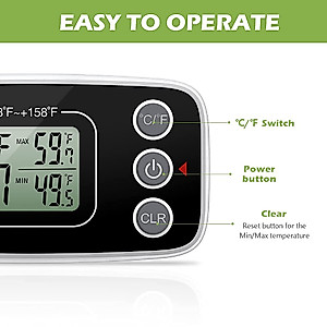 KeeKit Refrigerator Thermometer, 4 Pack Digital Freezer Thermometer, Upgraded Fridge Thermometer with Large LCD Display, Max/Min Record Function for Kitchen, Home, Restaurants - Black