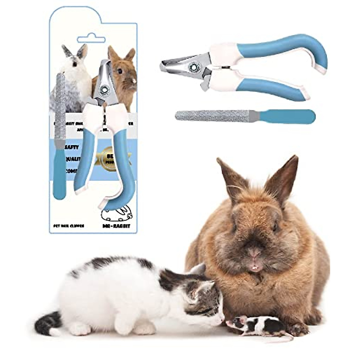 MR.RABBIT small pet animal nail clipper and file. Best bunny rabbit, cat & dog claw trimmer, the most professional exclusive home Grooming Kit safe for guinea pigs bunnies hamsters hedgehogs and birds