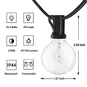 52FT Outdoor String Lights Connectable Patio Light with 5W Edison G40 Globe Bulbs 24 E12 Hanging Socket, 2700K Waterproof Cafe String Bistro Lighting for Party Porch Backyard Balcony Deck Garden Decor