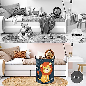Clastyle 63L Large Lion Kid Laundry Hamper with Handle for Boy Girl Collapsible Clothes Toy Storage Basket with Lid for Bedroom Bathroom Nursery