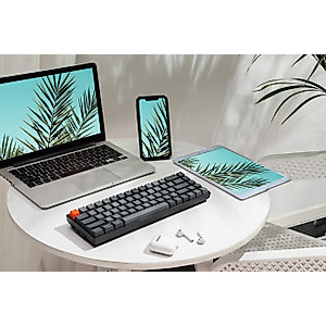 Keychron K6 Hot Swappable Wireless Bluetooth 5.1/Wired Mechanical Gaming Keyboard, 65% Compact 68-Key RGB LED Backlight/Gateron Red Switch/Rechargeable Battery for Mac Windows