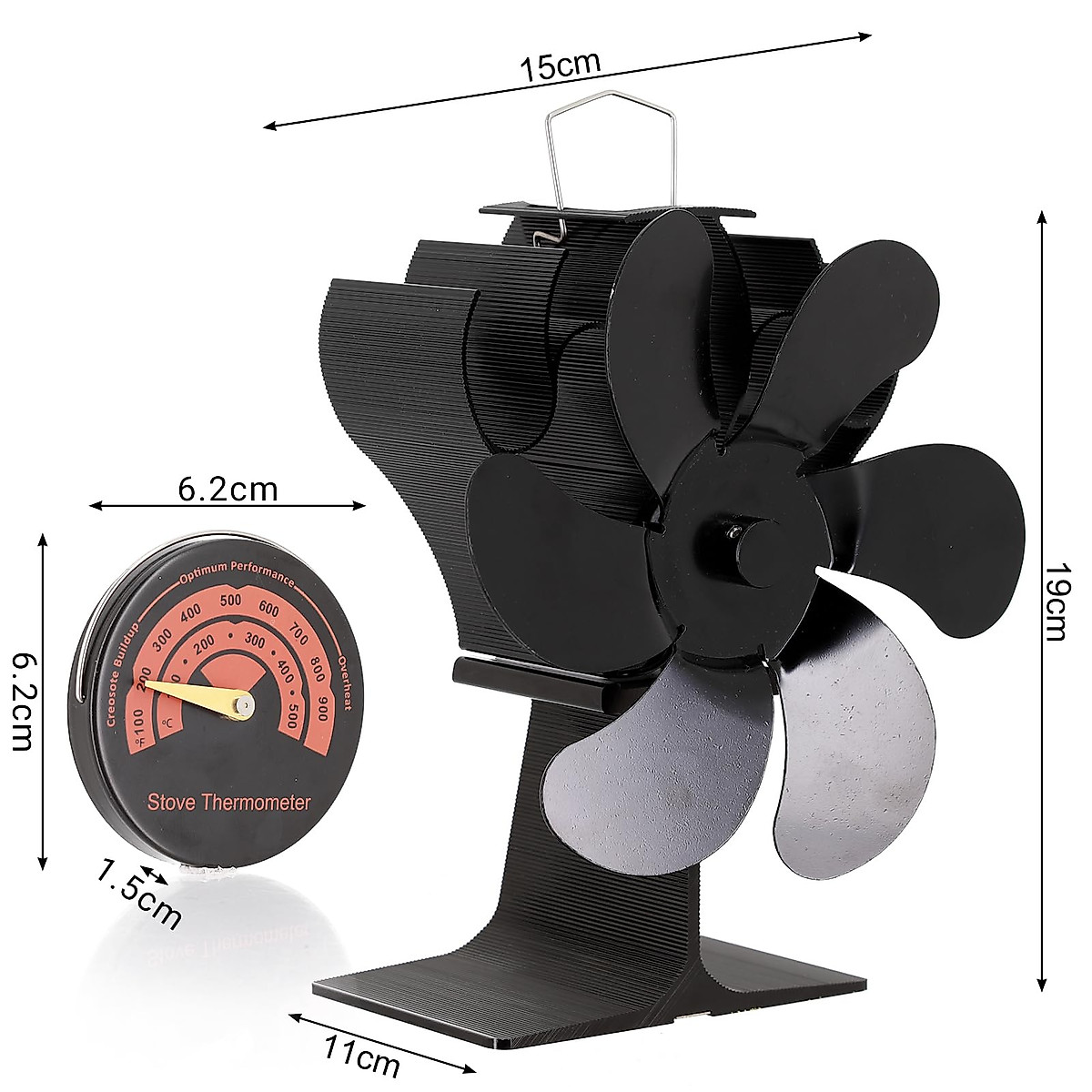 GIFZES Heat Powered Wood Stove Fan with Magnetic Thermometer, 6 Blades Wood Stove Fan Non Electric Eco Fans for Wood Stoves,Circulating Warm Air Fireplace Fan for Wood/Log Burner Stove