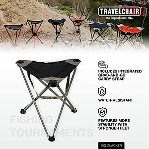Travel Chair Big Slacker Stool, Portable Tripod Chair for Outdoor Adventures, Folding Travel Stool, Black