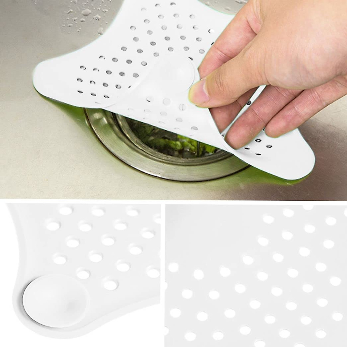 Starfish Kitchen Floor Drain, Durable Silicone Hair Stopper With Suction Cup, Shower Drain Covers Suit For Bathroom Bathtub And Kitchen, Easy To Install And Clean Sink Strainer, White
