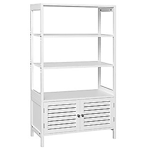SONGMICS Bathroom Cabinet, Bathroom Storage Cabinet with 3 Shelves and Double Doors, Free-Standing, Bamboo, 11.8 x 27.6 x 47.2 Inches, White UBCB010W01
