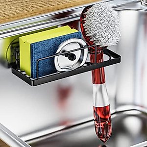 iSPECLE Sponge Holder with Suction Cups, 3-in-1 Sponge Holder for Kitchen Sink, Kitchen Sink Caddy, Dish Sponge Holder for Saving Space, Black