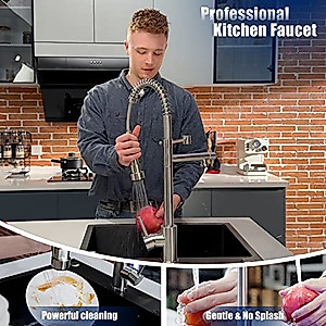 APPASO Kitchen Faucet with Pot Filler, Commercial Pre-Rinse High Arc Kitchen Sink Faucet with Pull-Out Spring Spout, Professional Single Handle Faucets for Kitchen Sink, Brushed Nickel