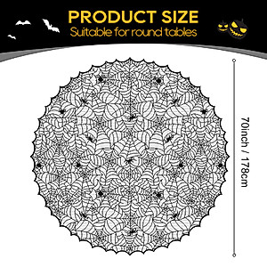 eZAKKA Round Halloween Tablecloth, 70 Inch Spider Webs Tablecloths Black Tablecloth Lace Fabric Table Cloths Spooky Table Cover for Parties Gothic Halloween Home Decorations