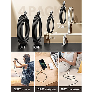 AINOPE USB Type C Cable [4-Pack 3.3ft/3.3ft/6.6ft/10ft] 3.1A Fast Charging USB to USB C Cable, Nylon Braided USB C Charging Cable Compatible with Galaxy S21+ Ultra, iPad Mini/Air/Pro, Pixel 6X