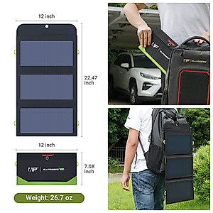 ALLPOWERS SP002 21W Solar Charger with 10000mAh Power Bank and 3 Fast Charging USB-A/USB-C Ports, IP66 Waterproof Portable Solar Panel for Camping Hiking Compatible with iPhone iPad Samsung Earbuds