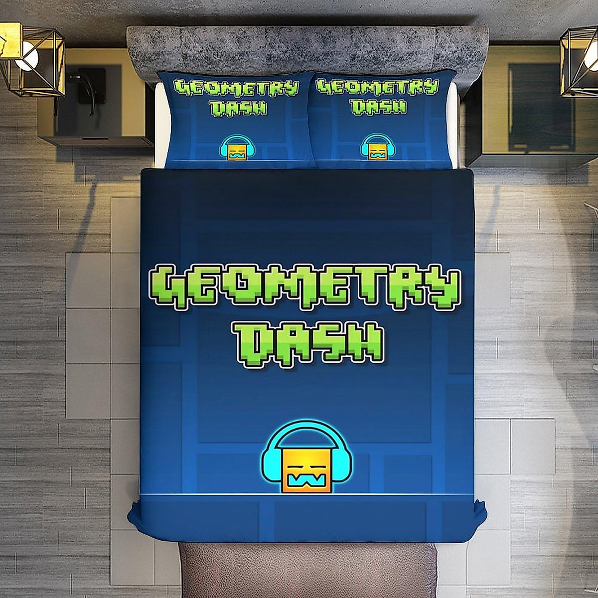 MNXTWHFSZ Geometry Anime and Dash 3-Piece Bedding Set 86"x70" 1 Duvet Cover and 2 Pillowcases Funny Bedroom Accessories