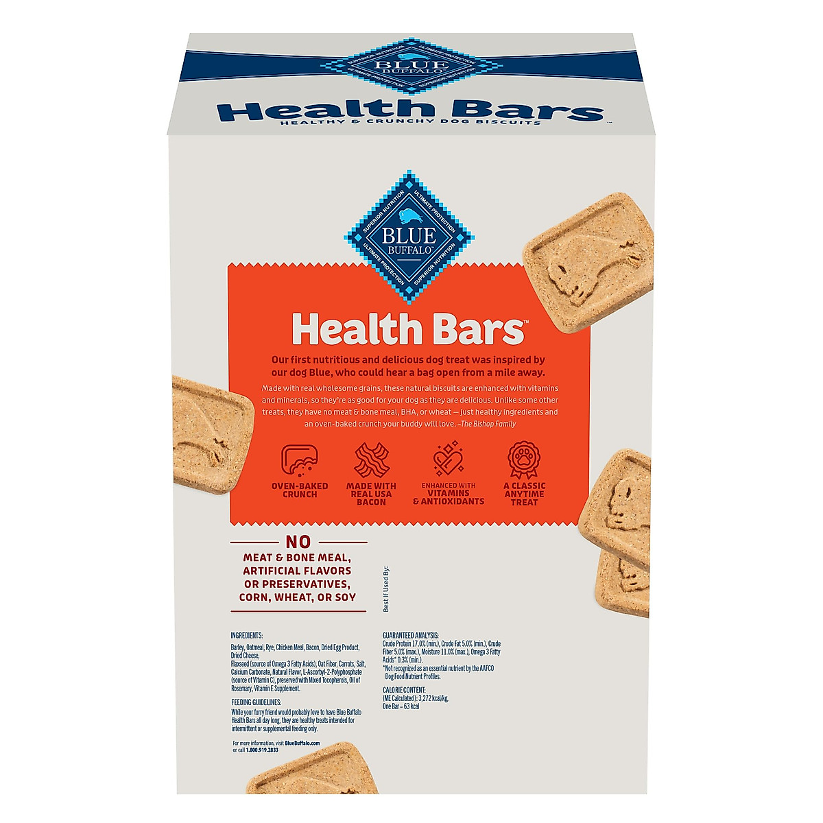 Blue Buffalo Health Bars Crunchy Dog Biscuits, Oven-Baked With Natural Ingredients, Bacon, Egg & Cheese, 3-lb Box