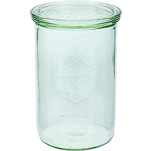 Weck Glass Jar 782-1-Liter Sturdy Cylindrical Glass Jars with Glass Lids - Weck Jars for Canning, Baking, and Storing Spice - Easy to Wash & Microwave Safe - Wide Mouth Canning Jars - Pack of 2 Jars