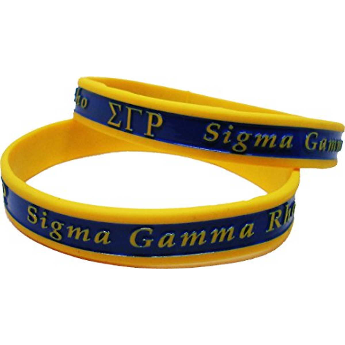 Cultural Exchange Sigma Gamma Rho 2-Tone Color Silicone Bracelet [Pack of 2 - Gold/Blue - 8"]