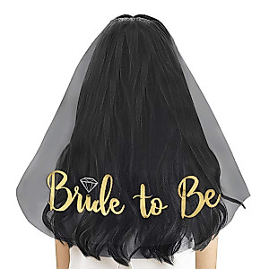 MioCloth Black Bridal Wedding Veil with Comb and Bride to Be Satin Sash, Bachelorette Party Decorations Supplies for Women Gold Letter