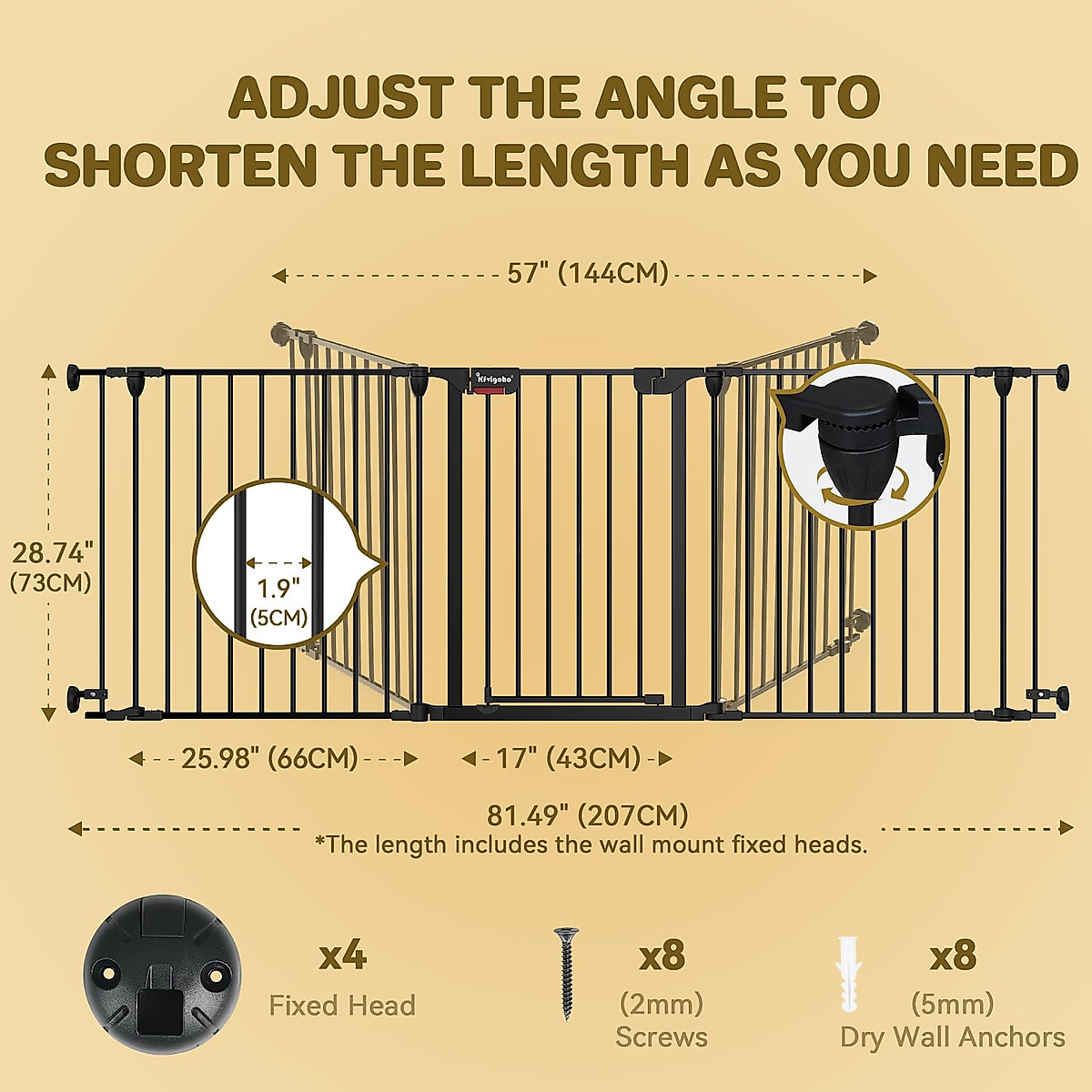 Baby Gate for Stairs, Dog-gate with Auto-Close Door, Double Locking System, Hardware Mounting, Quick Assembly (81 inch Black)