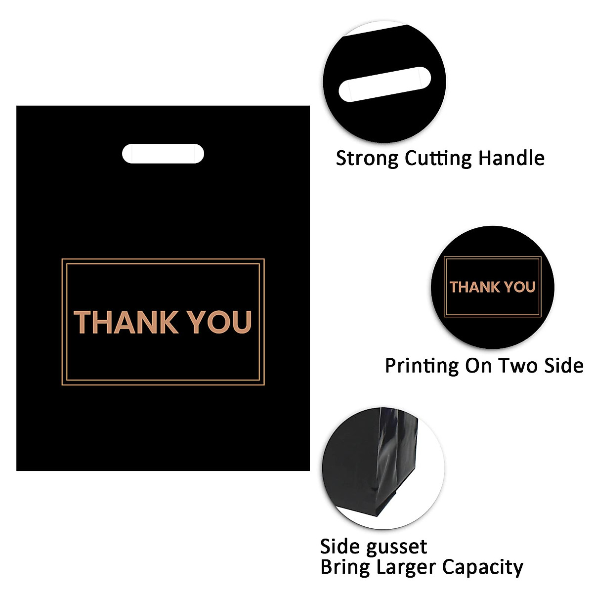 Belinlen 100Pcs 12x15 Inch Thank You Bags for Small Business Plastic Retail Shopping Bags for Stores, Boutique, Party, Gift, Clothes, and More Reusable Plastic Thank You Bags (Black, 2.36mil Thickness)