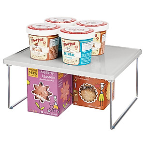 mDesign Metal Stacking Storage Organization for Shelves Inside Cabinets in Kitchen, Pantry, Cupboard, or Fridge/Freezer - Organizer Stand for Food, Plates, Bowls, Mugs, Ligne Collection - Stone Gray