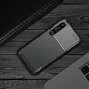 J&D Case Compatible for Sony Xperia 1 III Case, Carbon Fiber Pattern Drop Protection Anti Shock Protective TPU Slim Case for Xperia 1 III Bumper Case, Black