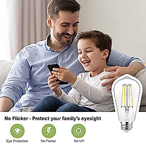 WIHTU Vintage LED Edison Bulbs, 6W Equivalent 60W, ST58 Antique LED Filament Bulbs, LED Light Bulbs with 95+ CRI, High Brightness Daylight 4000K, 900lumens, E26 Medium Base, Clear Glass, 6-Pack