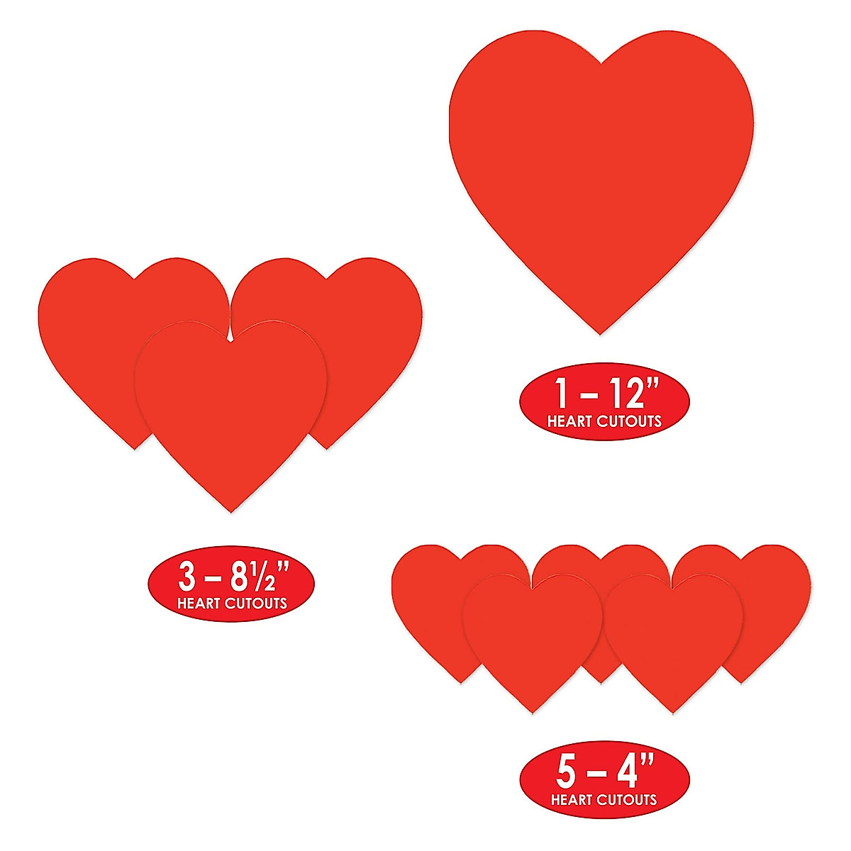 Beistle Printed Cardstock Paper Heart Cut Outs 9 Piece Valentine's Day Decorations, 4" - 12", Red
