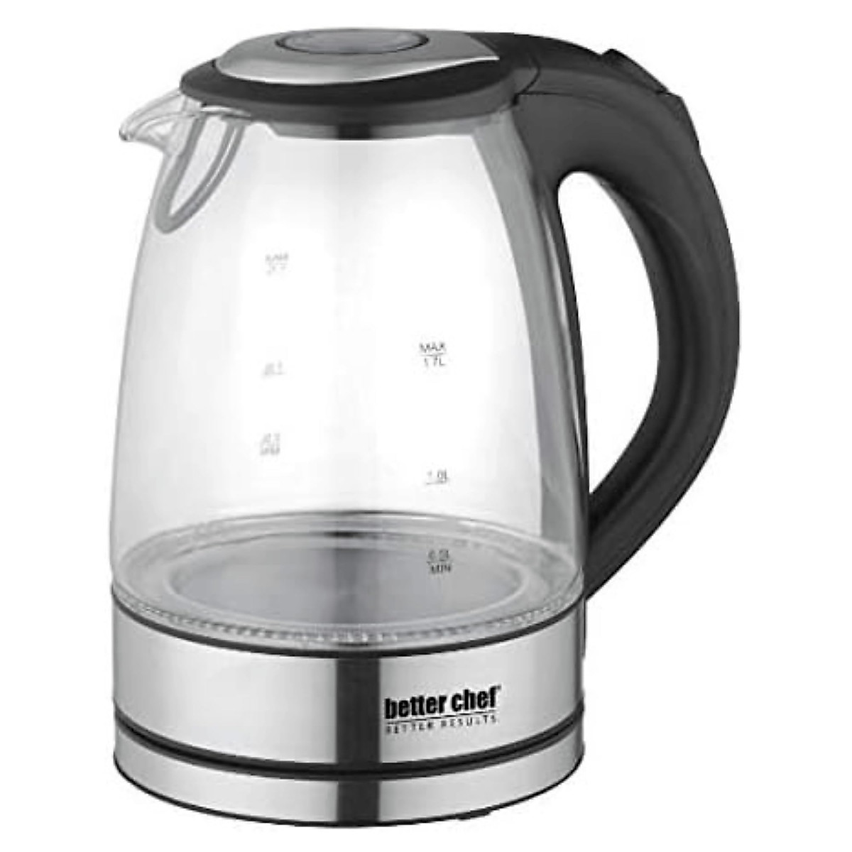 Better Chef Cordless Electric Kettle | 7-Cup Borosilicate Glass | LED Light | Thumb On-Off and Lid Open | 360-deg Swivel Base | Auto Boil-Dry Shut-Off | Stainless