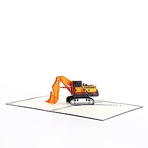 Liif Orange Excavator Pop Up Card, 3D Greeting Pop Up Card For All Occassion, Birthday, Father’s Day, Graduation, Congratulations, Get Well, New Business, Kids, Handmade Gift
