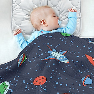 Mazeann Astronaut Dinosaur Galaxy Baby Blankets Soft Warm Crib Stroller Blanket for Toddler Newborn Girls Boys, 30x40in