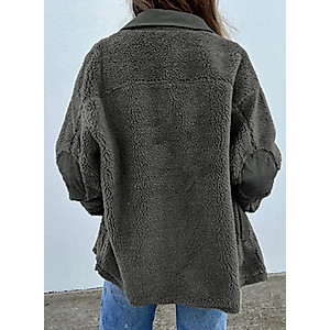 Dokotoo Womens Coat Long Sleeve Lightweight Buttons Sherpa Jackets Fleece Corduroy Winter Coats Fashion Plus Size Lapel Jacket for Women Outwear Grey XX-Large