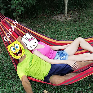 GOCAN Brazilian Double Hammock 2 Person Extra Large 220x160cm Total Length 330cm Load 500lb Canvas Cotton Hammock for Patio Porch Garden Backyard Lounging Outdoor and Indoor(Rainbow) XXL