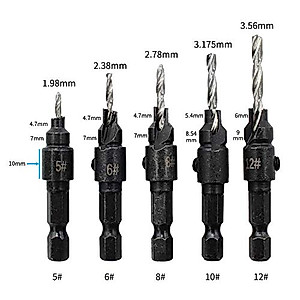 Y-imoi Drill Bit Set 5 Pieces Countersink Drill Bit Set Adjustable Countersink Bit Professional Drill Bits for Metal, Woodworking, Aluminum, Plastic Premium High Speed Steel Bit for Power Tools
