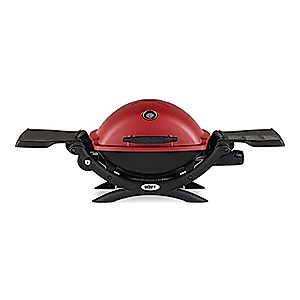Weber Q 1200 Liquid Propane Gas Grill (Red) Starter Bundle (2 Items)