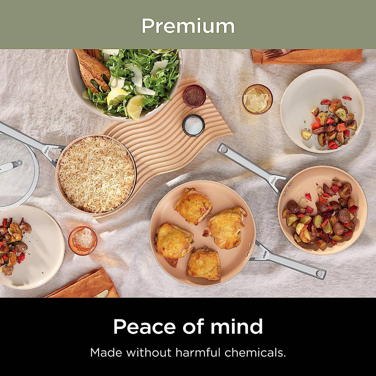 Ninja Extended Life Premium Ceramic 8" Fry Pan, Nonstick Fry Pans, Pots, PTFE Free, Healthy Cooking, Oven Safe to 550°F, Dishwasher Safe, All Stovetops & Induction Compatible, Apricot, CW90020