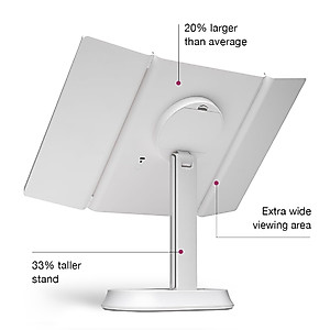 Fancii Makeup Mirror with Natural LED Lights, Lighted Trifold Vanity Mirror with 5X & 7X Magnifications - 40 Dimmable Lights, Touch Screen, Cosmetic Stand - Sora (White)