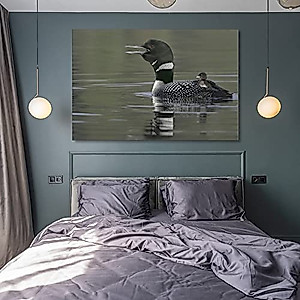 Common Loon with Chick on Water Back Call Picture Poster Wall Decoration Poster in Kamloops, British Canvas Painting Wall Art Poster for Bedroom Living Room Decor 08x12inch(20x30cm) Frame-style