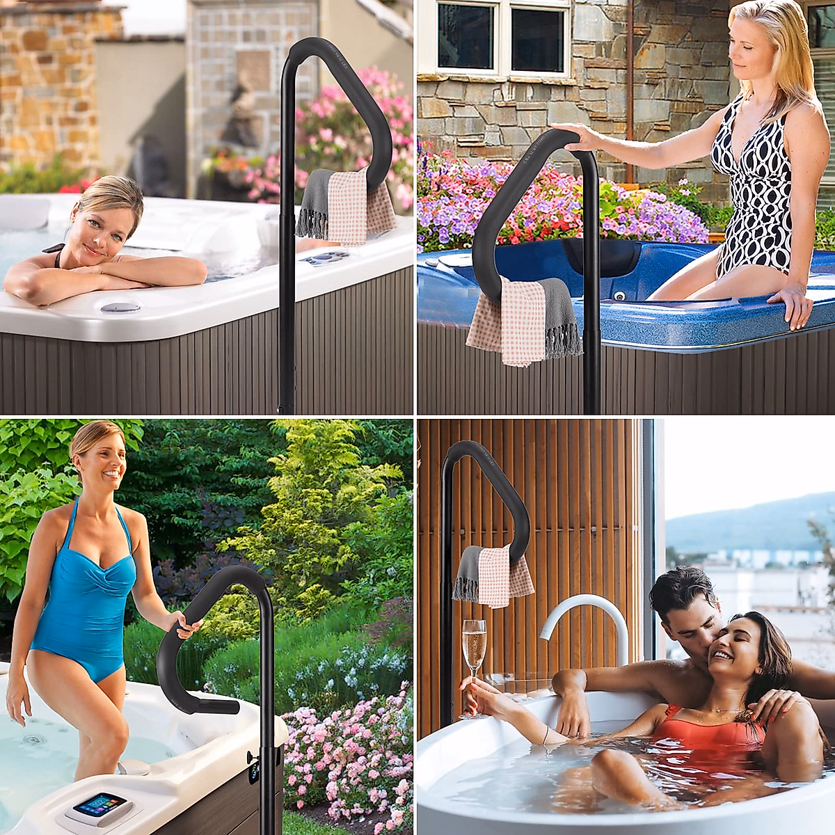 Spa Hot Tub Hand Rail - Adjustable Height 63'' Slide- Under Base Spa Steps Hot Tub Hand Rail, 600 LBS Load Spa Side Under Mount Rail, Spa Handrail for Hot Tub(Extra Long Rubber Sponge)