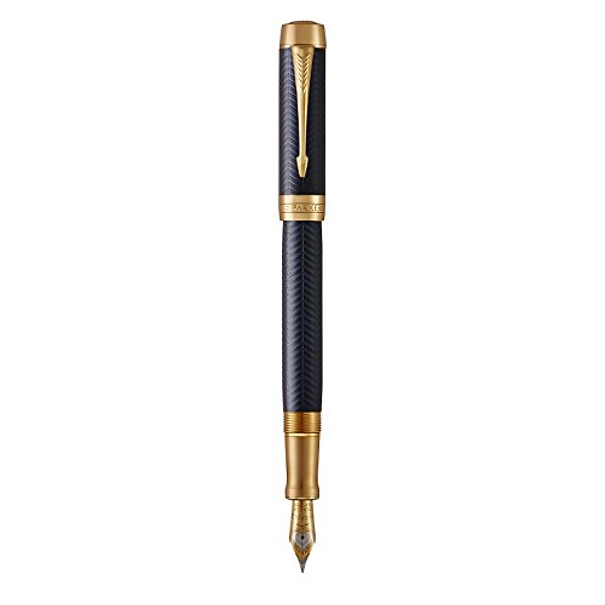 PARKER Duofold Centennial Fountain Pen, Prestige Blue Chevron, Fine Solid Gold Nib, Black Ink and Convertor (1931369)