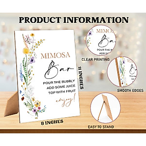Boho Wildflower Bridal Shower Mimosa Bar Sign, Table Decor Bridal Shower Sign, Pack of 1 Wooden Tabletop Sign with Stand, Bridal Shower Decorations, Wedding Shower Supplies - XG05
